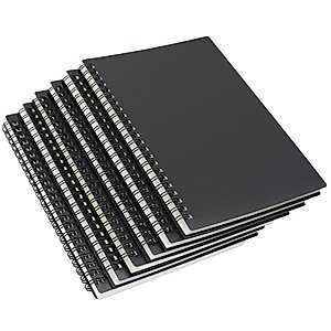 Yansanido Spiral Notebook, 6 Pcs A5 Thick Plastic Black Hardcover 7mm College Ruled 80 Sheets -160 Pages Journals for Study and Work (6 Black A5)