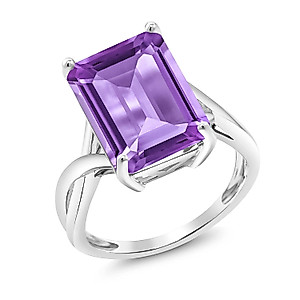 Gem Stone King 10K White Gold Gemstone Birthstone Engagement Ring | Emerald Cut 14X10MM | Wedding Engagement Anniversary Promise Ring For Women | Available In Size 5-9