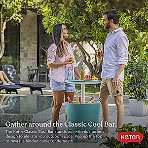 AYOGU1 Cool Bar Plastic Outdoor Ice Cooler Table Garden Furniture - Cream Blue