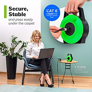 EXTNGO Retractable Network Cable Extender, 33 Ft (10 Meter) CAT 6 Ethernet Cable Flat-Portable 1Gbps Data Speed-Swiftly Setup Temp Networks-Cascadable Male-Female RJ45 Connector-UTP Cable Reel
