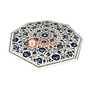 White Marble Dining Hallway Table Top Lapis Lazuli Malachite Inlay Outdoor Decor | 48" Inches