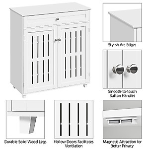 Topeakmart Wood Shoe Cabinet, Shoe Rack with 1 Big Drawer & 4 Storage Shelves, Shoe Storage Cabinet with 2 Louvered Door, for Entryway Living Room, White