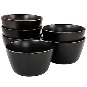 Elama Paul 6 Piece Stoneware Bowl Set in Matt Black with Gold Rim (Arthur Paul Bowl), 6 Piece Set