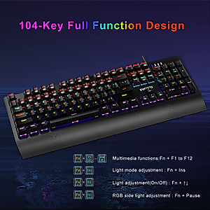 E-YOOSO Mechanical Keyboard, Mechanical Gaming Keyboard with Blue Switches, 104 Keys, Wired Keyboard Mechanical with Rainbow Backlit & RGB LED Side Light, Clicky Keyboard for Windows, Gaming, PC