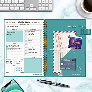 Daily Planner Undated, To Do List Notebook with Hourly Schedule Regolden-Book Calendars Meal, Spiral Appointment Organizers Notebook for Man/ Women, Pocket,Pen Loop, 160 Pages (7x10")