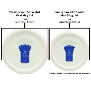 Corningware FW16 (16oz) French White with Vented Blue Tab Replacement Lids- 2 Pack (Will NOT fit the 20oz Meal Mug)