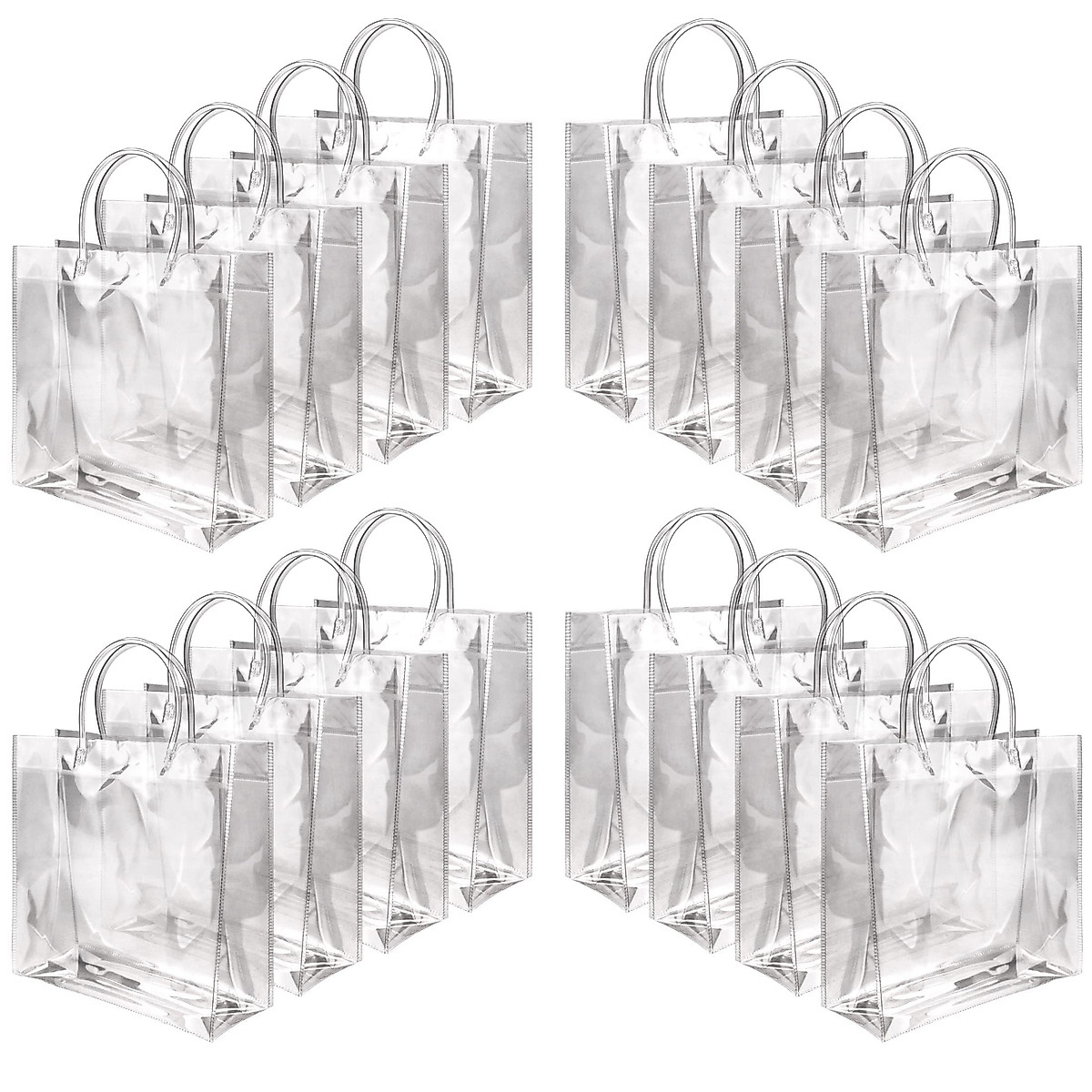 BadenBach 16 PCS Clear Plastic Gift Bags with Handle,Reusable Transparent PVC Plastic Gift Wrap Tote Bag for Shopping Retail Merchandise Boutique Wedding Birthday Baby Shower Party Favor (7.87" x 7.87" x 3.15")