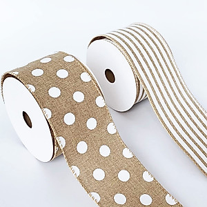 Leecogo Burlap Ribbon Wired,2 1/2”x10 Yard,White Stripe Rustic Ribbon for Easter, Christmas, Wreath, Spring, Summer, Wedding, Baby Shower, Birthday