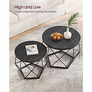 VASAGLE Small Coffee Table Set of 2, Round Coffee Table with Steel Frame, Side End Table for Living Room, Bedroom, Office, Black