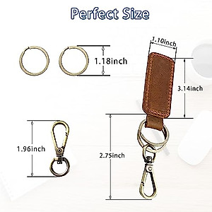 cueclue 1 PC Leather Keychain, Leather Retro Key Chain, Double-ring Keychain, Universal Car Keychain (Brown)