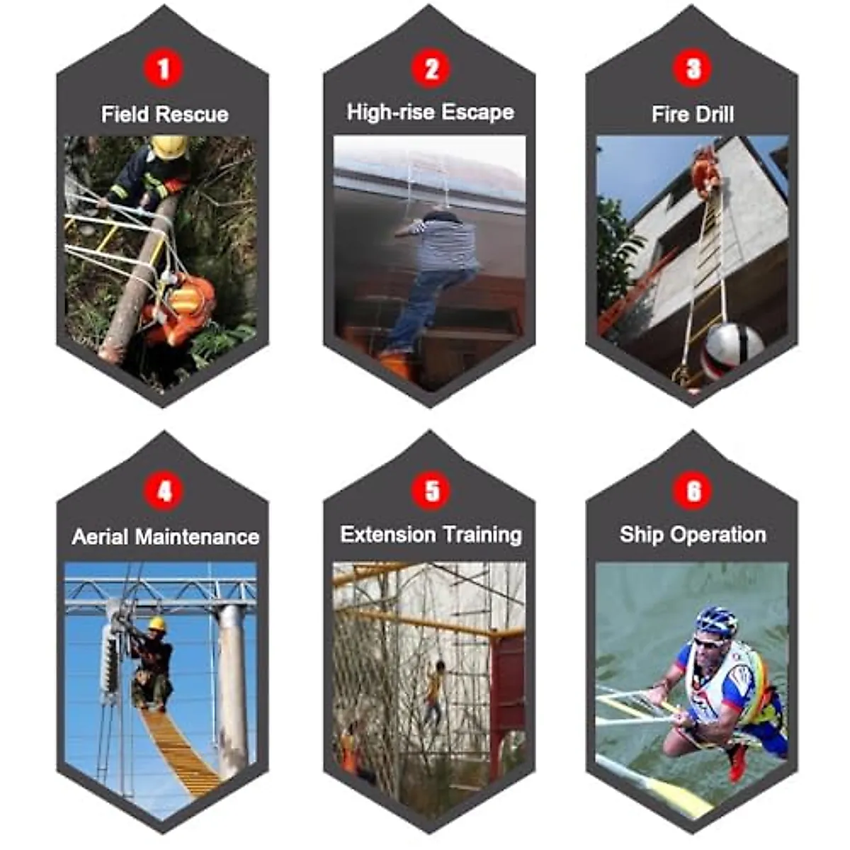 Rope Ladder, Emergency Fire Escape Ladder Flame Resistant Safety Rope Ladder with Hooks,Fast to Deploy Sturdy and Strong Portable and Reusable(16F/5M)