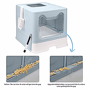 Foldable Cat Litter Box with Lid, Enclosed Cat Potty, Top Entry Anti-Splashing Cat Toilet, Easy to Clean Including Cat Litter Scoop and 2-1 Cleaning Brush (Blue), Large