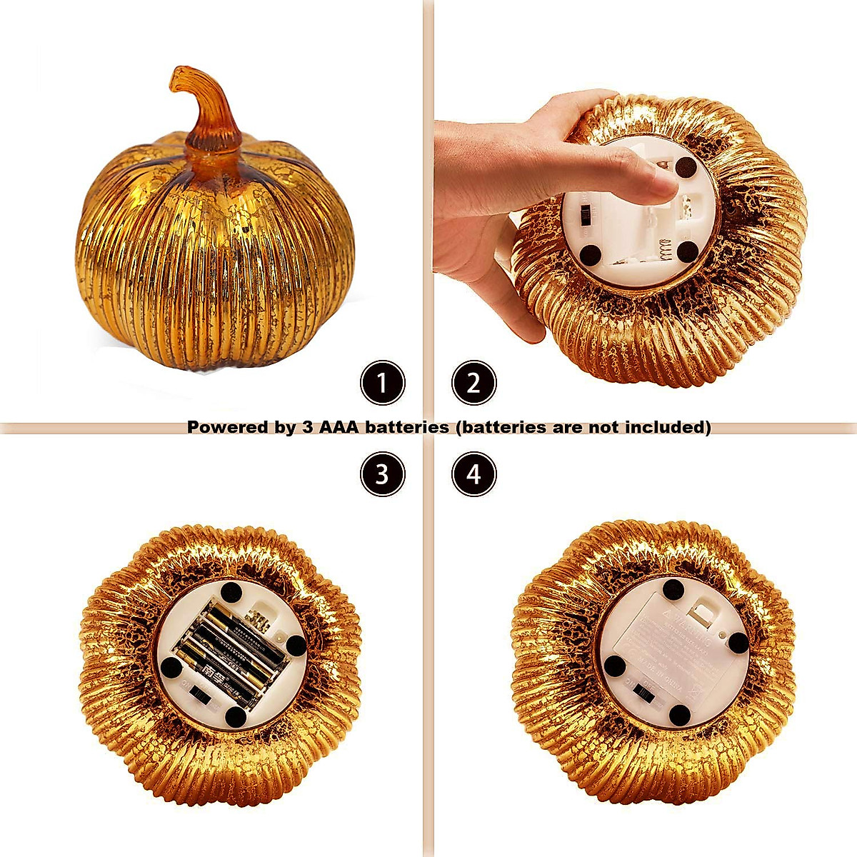 hvfun Mercury Glass Light up Pumpkin with Timer- Fall Decoration for Home-Lamps for Festive Decoration-Halloween Decorations (Gold)