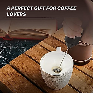 Simple Deluxe Milk Frother Handheld with Stainless Steel Stand Battery Operated Whisk Drink Mixer for Coffee, Frappe, Latte, Matcha, Black