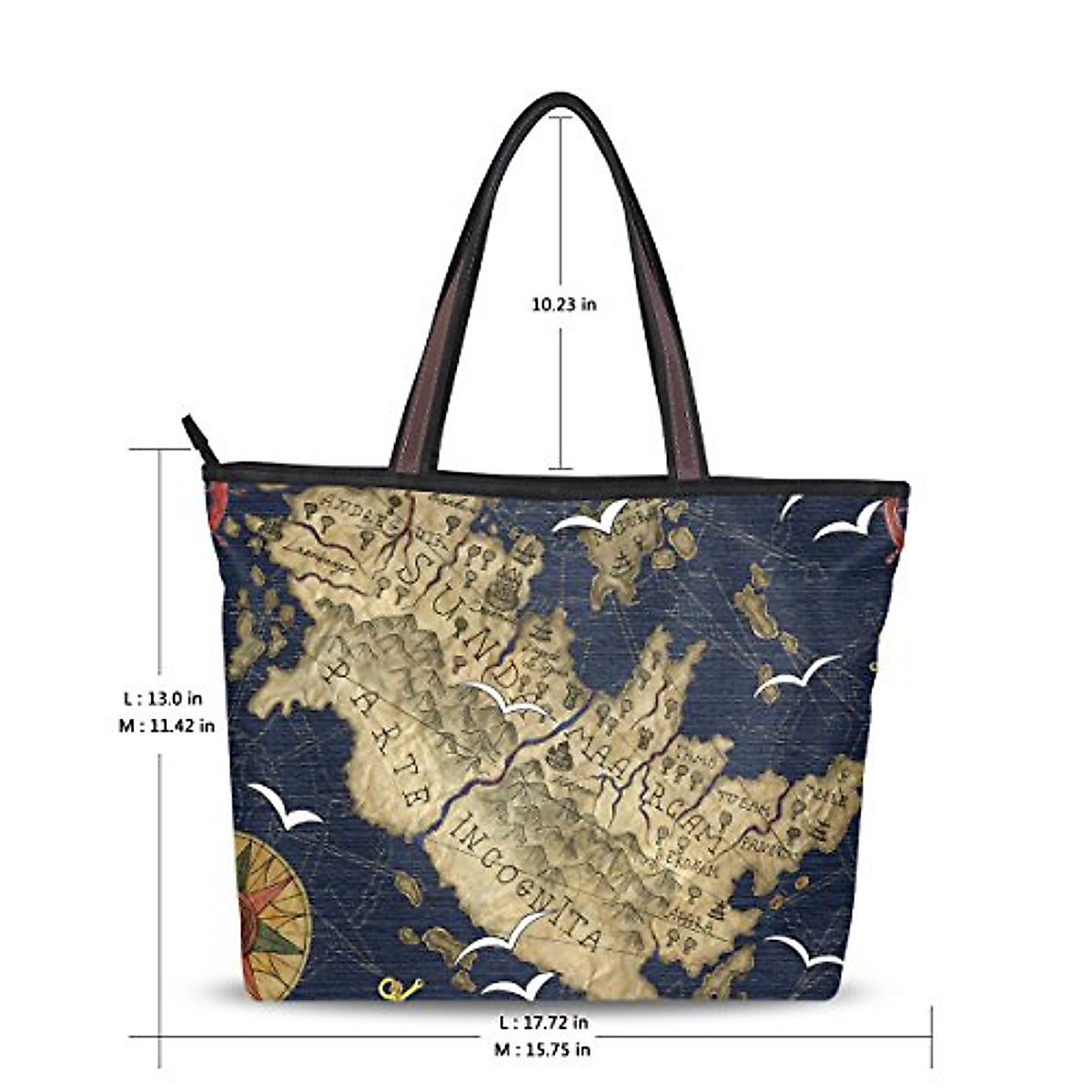 My Daily Women Tote Shoulder Bag Compass Anchor Gull Treasure Island Handbag Large