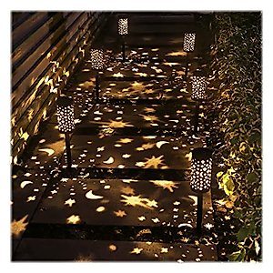 6 Pack Solar Light Outdoor Garden Patio Pathway Landscape Lights Yard Driveway Lawn Walkway Decoration Star Moon Solar Lantern Waterproof Outside Path Hanging Sidewalk Courtyard Black
