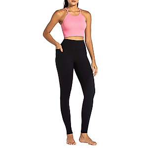 Sunzel No Front Seam Workout Leggings for Women with Pockets, High Waisted Compression Yoga Pants with Tummy Control 26" Black Large