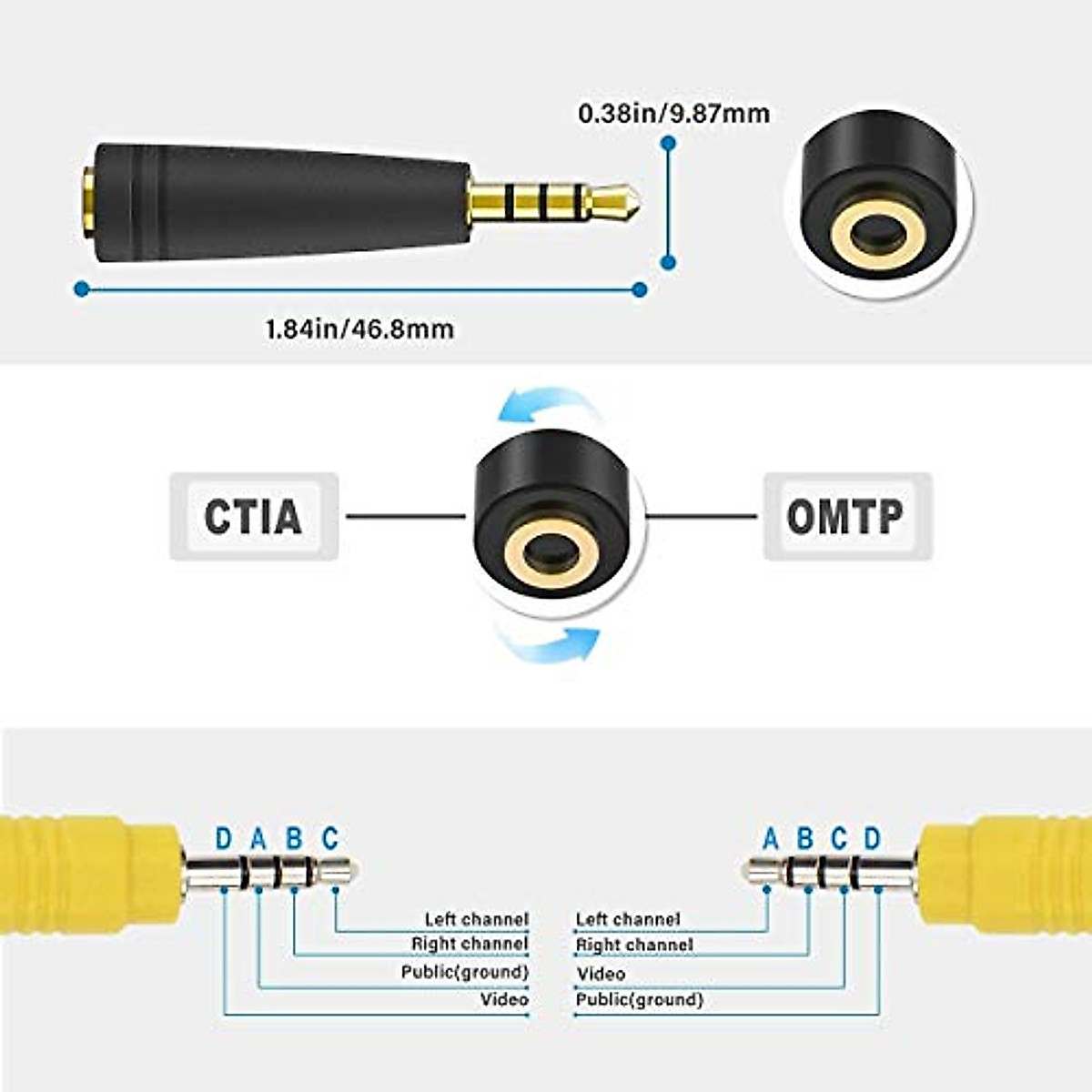 3.5mm Male to 3 RCA Female Video AV Component Adapter Cable for TCL TV, Ancable AV in Adapter 6-Inch 3.5mm Plug to Triple RCA Jack Audio/Video Splitter Adapter