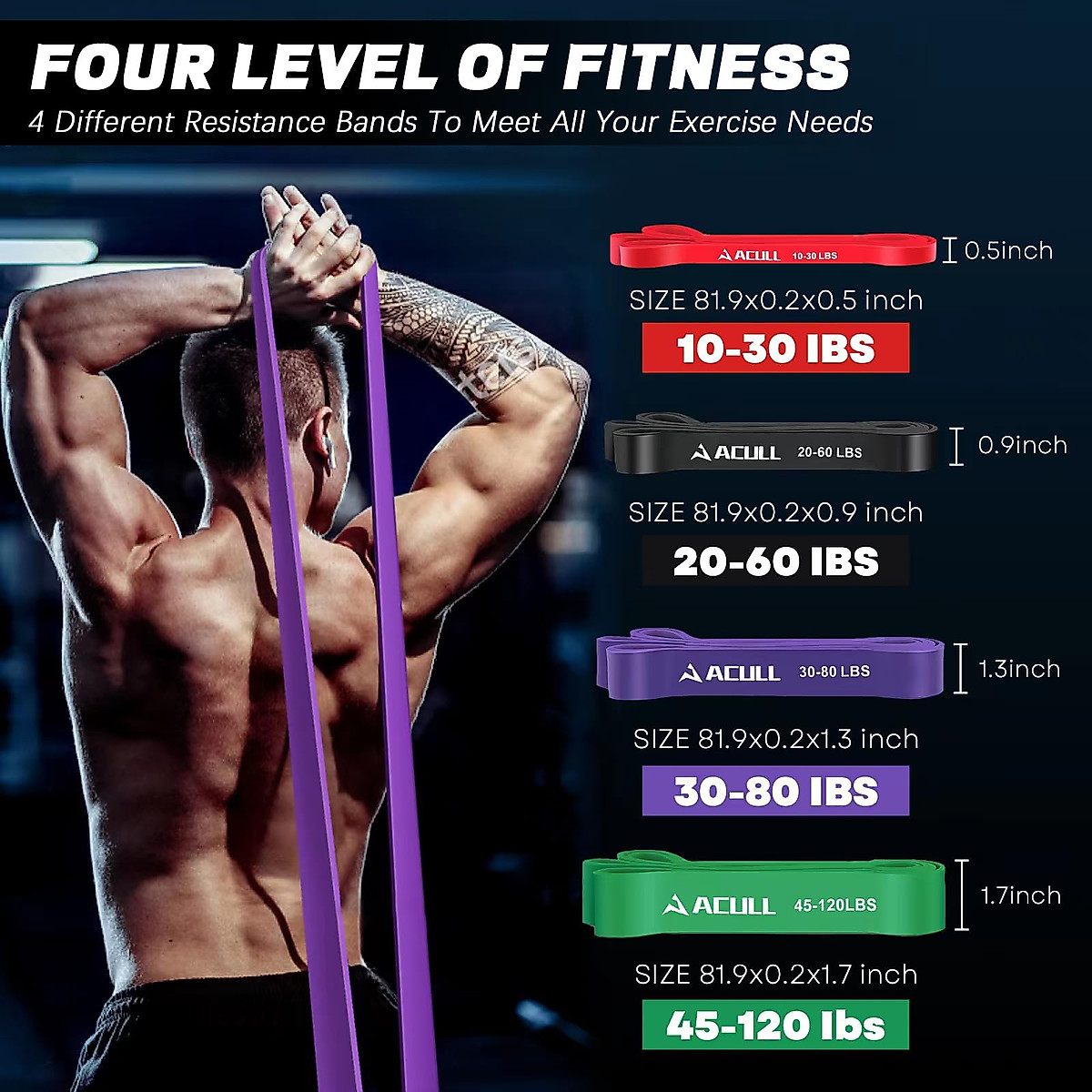 Acull Resistance Bands for Working Out, Pull Up Assistance Bands, Exercise Bands, Workout Bands, Excersing Bands, Resistance Band Set for Men Women, Stretch Bands for Physical Therapy, Home Workouts