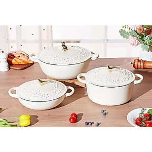 Enameled Cast Iron Dutch Oven with Lid – Non Stick Dutch Oven Pot – Sturdy Ovenproof Stockpot Cookware – Enamelled Cooking Pot – Garden Series – Oversized Handles (White) (4.5Qt)