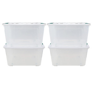 Uumitty 4-Pack 85 Quart Large Clear Storage Bins, Stackable Plastic Storage Latches Box/Containers with Wheels