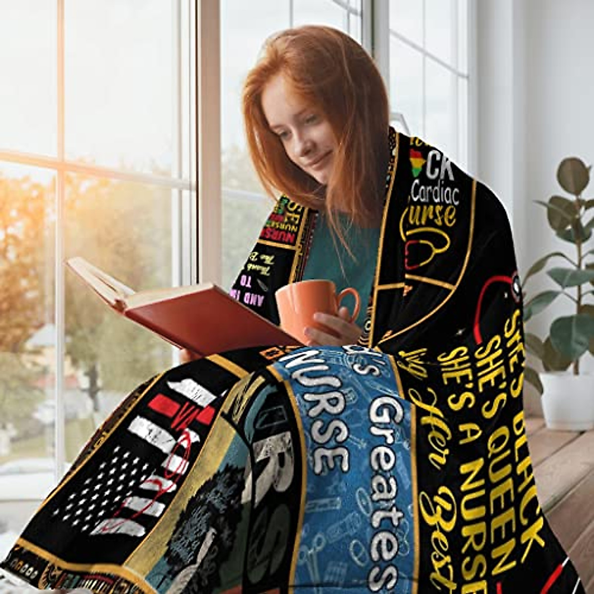 KBBMFEU Nurse Gifts Black Throw Blanket Nurses Day Christmas Retirement Birthday Nurse Gifts for Women Cozy Throw for Bed Sofa 50x60inch