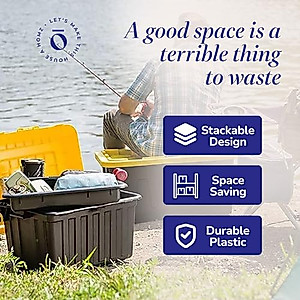 HOMZ Durabilt 15-Gallon Storage Tote with Flip Lid, Heavy-Duty Storage Bin with Snap-on Lid, Black and Yellow, 2 Pack