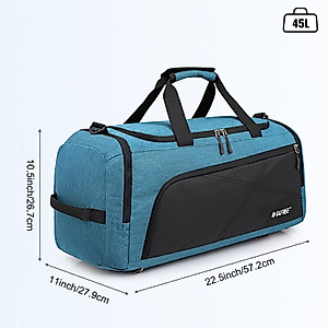 G4Free 45L/60L 3 Way Travel Backpack Large Luggage Gym Bag with Wet Compartment and Shoe Compartment for Travel, Swimming, Yoga, Hiking, Camping, Peacock Blue, 45L