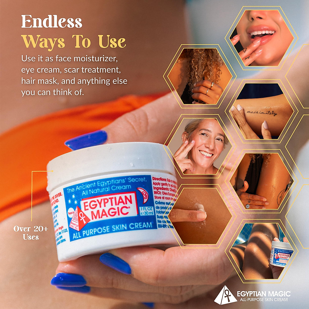 Egyptian Magic - All Purpose Face, Body, and Dry Skin Moisturizing Cream, Skin Protectant for Women & Men, Eczema Care Healing Balm, Scar Treatment, Stretch Marks, and Tattoo Aftercare, 1oz Jar