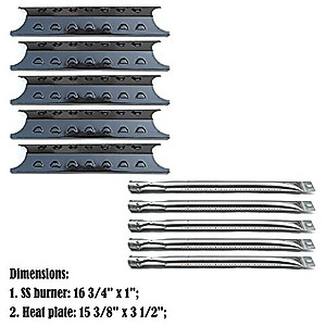 Direct store Parts Kit DG193 Replacement 16 3/4 inch burner and heat plate for Master Forge 5 Burner Gas Grill L3218, 3218LTN Grill Burner, Heat Plate (SS Burner + Porcelain Steel Heat Plate)