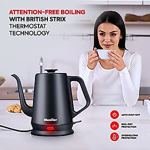 Mueller Electric Gooseneck Kettle with Pour Over Drip Coffee Maker Coffee Serving Set, Stainless Steel Coffee Servers Kettle & Tea Kettle, Matte