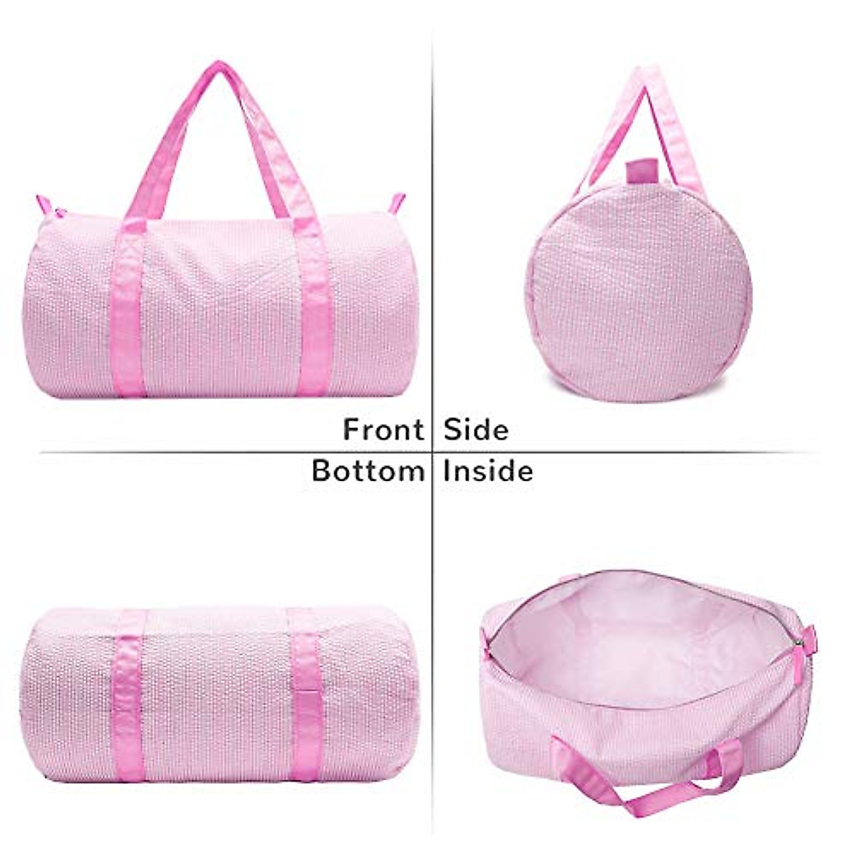 GFU Duffle Bag for Kids, Overnight Duffel Bags for Boys and Girls, Seersucker Travel Bag Large Dance bag, Toddler Weekender Bag, Child Carry-On Sports Gym Bag, Gift, Pink