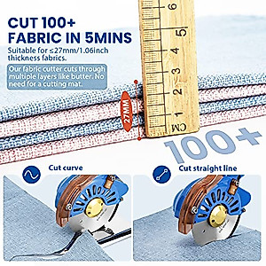 BAOSHISHAN Electric Fabric Rotary Cutter Speed Adjustable Fabric Scissors 100mm/4inch Round Blade 27mm/1.06inch Thickness Cutting Machine for Multilayer Fabric Leather Cloth Carpet (Blue)