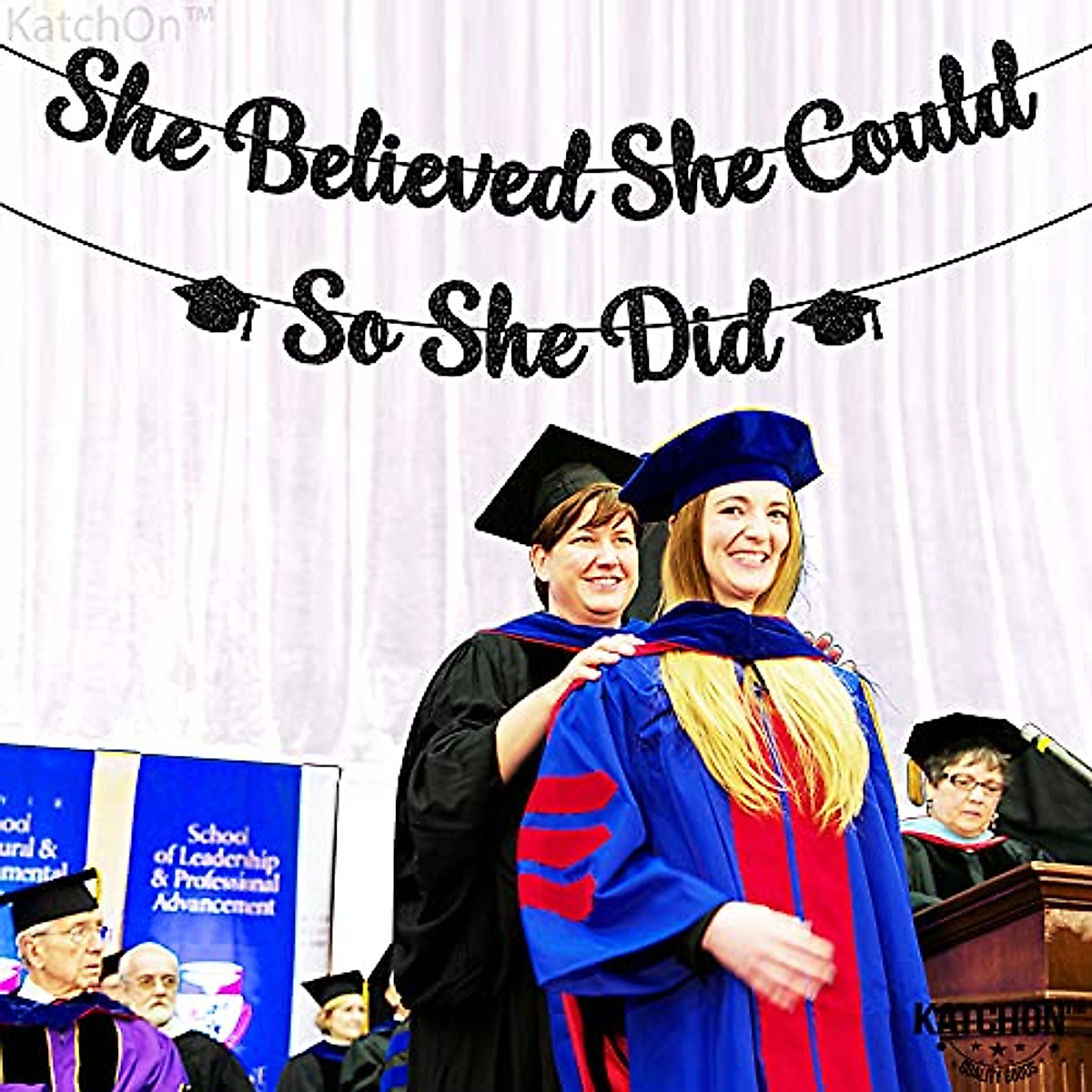 KatchOn, She Believed She Could So She Did Banner - Glitter, 10 Feet, No DIY | Congrats Grad Banner for Law School Graduation Decorations Class of 2023 | Medical School Graduation Party Decorations