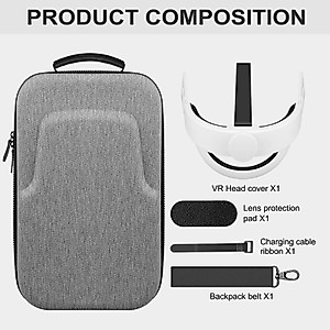 MASiKEN Carrying Case and Head Strap For VR Headset,Accessories Lens Spacer 3-IN-1 Travel Bundle, Inner Custom Padded Shockproof With Shoulder Strap Case (Gray)