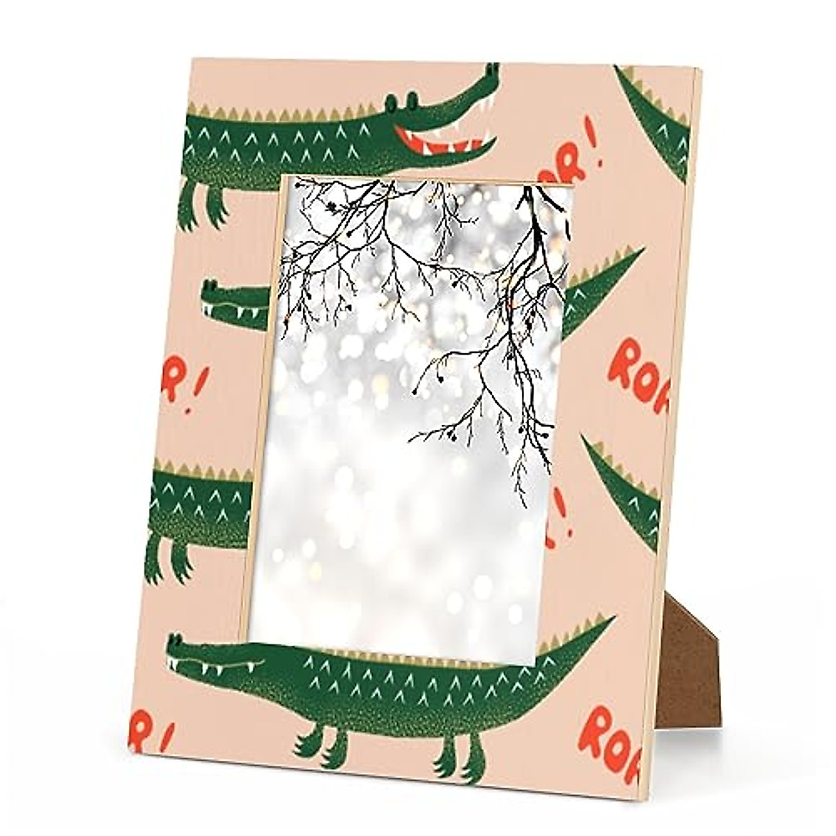 POFATO Funny Crocodiles 5x7 Picture Frame Wood Photo Frame for Tabletop Display Wall Mount Picture Frame Display 5 x 7 Inch Photo Wall Decor Home Gift Frames