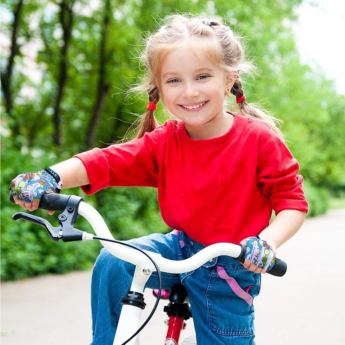 Kids Bike Gloves Boys Girls Gel Padded Full Finger/Half Finger Road Riding Mountain Bicycle Non-Slip Cycling Glove for Youth Junior Children Ages 2-11 (Blue-Half Finger,Small)