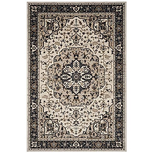 SAFAVIEH Lyndhurst Collection 4' x 6' Cream / Navy LNH334K Traditional Oriental Non-Shedding Living Room Bedroom Accent Rug