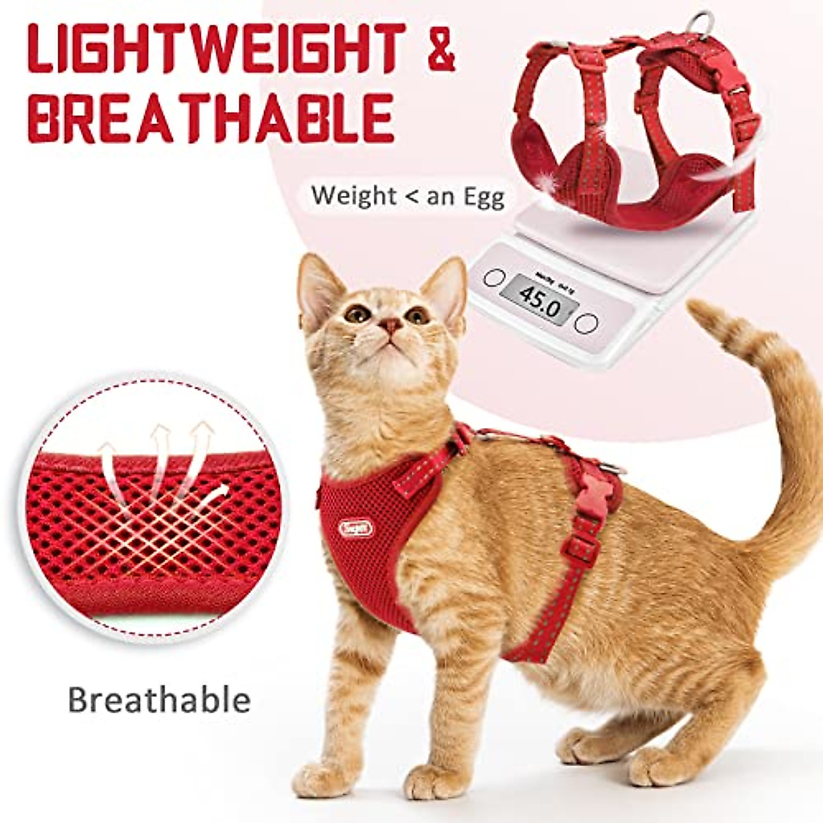 Supet Cat Harness and Leash for Walking Escape Proof, Adjustable Harness for Cats, Easy Control Small Cat Harness for Medium Large Kitten and Dogs