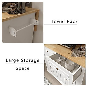Alorksi Rolling Kitchen Island with Drop Leaf, Mobile Kitchen Carts on Wheel with Storage Cabinet, Drop Leaf Island Table for Kitchen with Towel Rack and Drawer, White