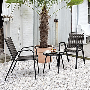 VINGLI 3 Piece Patio Furniture Set Metal Patio Chairs Set of 2 w/PP Backrest and Seat, Outdoor Bistro Set for 2 Porch Furnitutre, Yard, Balcony