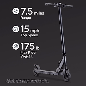 Schwinn Tone 3 Mens and Womens Electric Scooter, Fits Youth/Adult Riders Ages 13+, Max Rider Weight 175lbs, Max Speed of 15MPH, Lightweight, Folding, Locking Aluminum Frame, Black