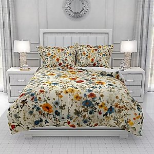 DiuuDi Vintage Floral Duvet Cover Full Size 3D Printed Colorful Flowers Duvet Cover Set Botanical 3Pcs Comforter Cover Breathable Quilt Cover with 2 Pillowcases