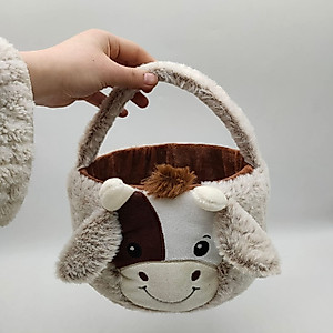 2PCS Plush Cow Easter Basket for Kids with Floppy Ears - Height 10'' - Personalized Easter Baskets for Boys & Girls, 2022 New Easter Tote Bags for Party Decorations Candy Gifts (Cow, 25cm*1)