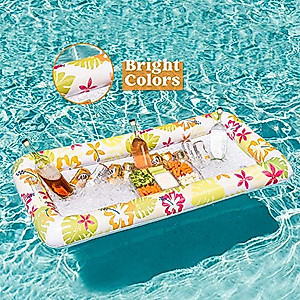 JOYIN 2 Pack Inflatable Serving Bars with Drain Plug, Tropical Inflatable Cooler Ice Buffet Salad Serving Trays Drink Holder for Indoor Outdoor Beach Luau Party, Picnic, and Pool Party,Yellow