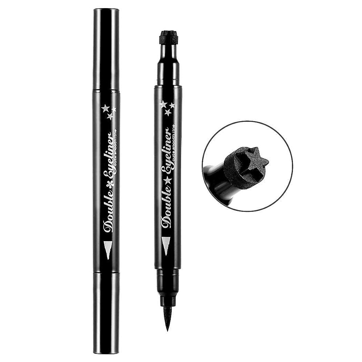Pinkiou 2 in 1 Double-headed Liquid Eyeliner Pen Stamp Super Slim Gel Felt Tip High Pigment Black Waterproof Smudgeproof Long Lasting Tattoo Makeup Tool(Star)