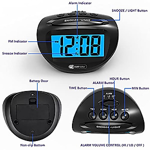 ZEITHALTER LCD Digital Alarm Clock Battery Operated Only Small, Blue Backlight,Ascending Alarm Volume, Simple Basic Clock for Bedroom/Desk/Travel…