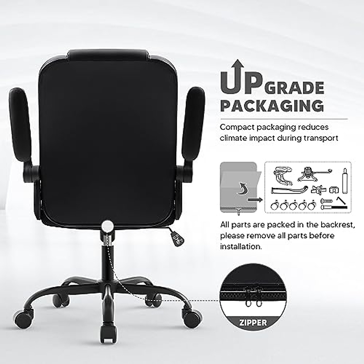 SEATZONE Home Office Desk Chair, High Back Ergonomic Managerial Executive Chairs, Headrest and Lumbar Support Desk Chairs with Wheels and Armrest, Black