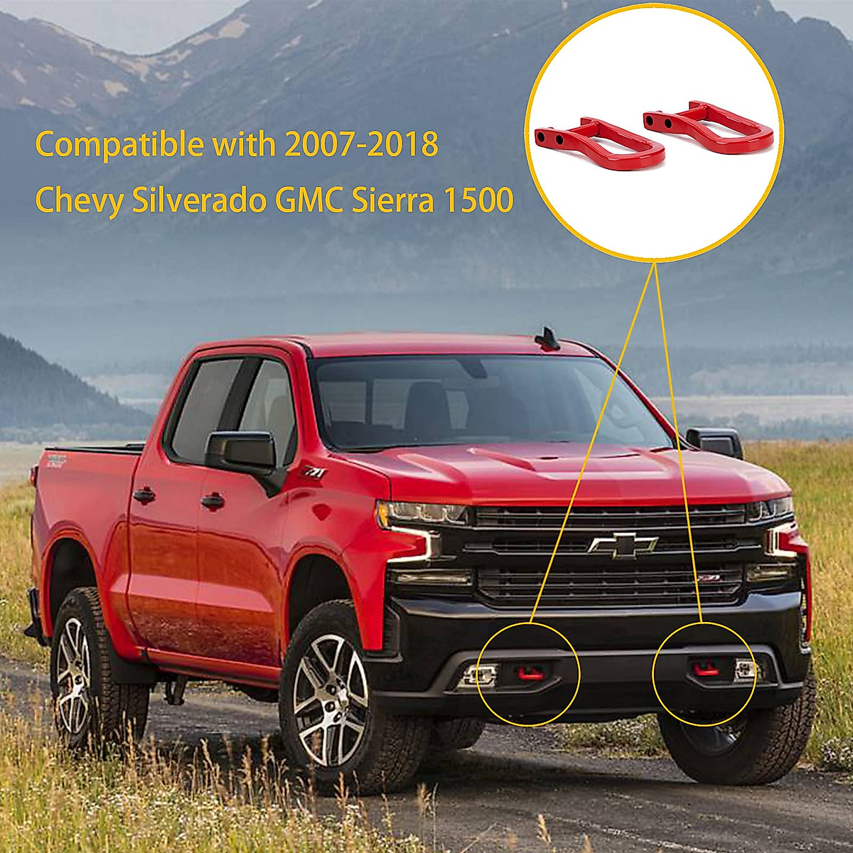WEILEITE Front Bumper Tow Hook Shackles Chevy Silverado GMC Sierra 1500 2007-2018 Silverado 1500 LD 2019 Sierra 1500 Limited 2019 Replace 84192871(2Pcs,Red)