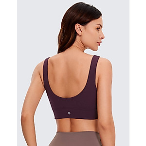 CRZ YOGA Butterluxe Womens U Back Sports Bra - Scoop Neck Padded Low Impact Yoga Clothes Workout Crop Top with Built in Pads Deep Purple Medium
